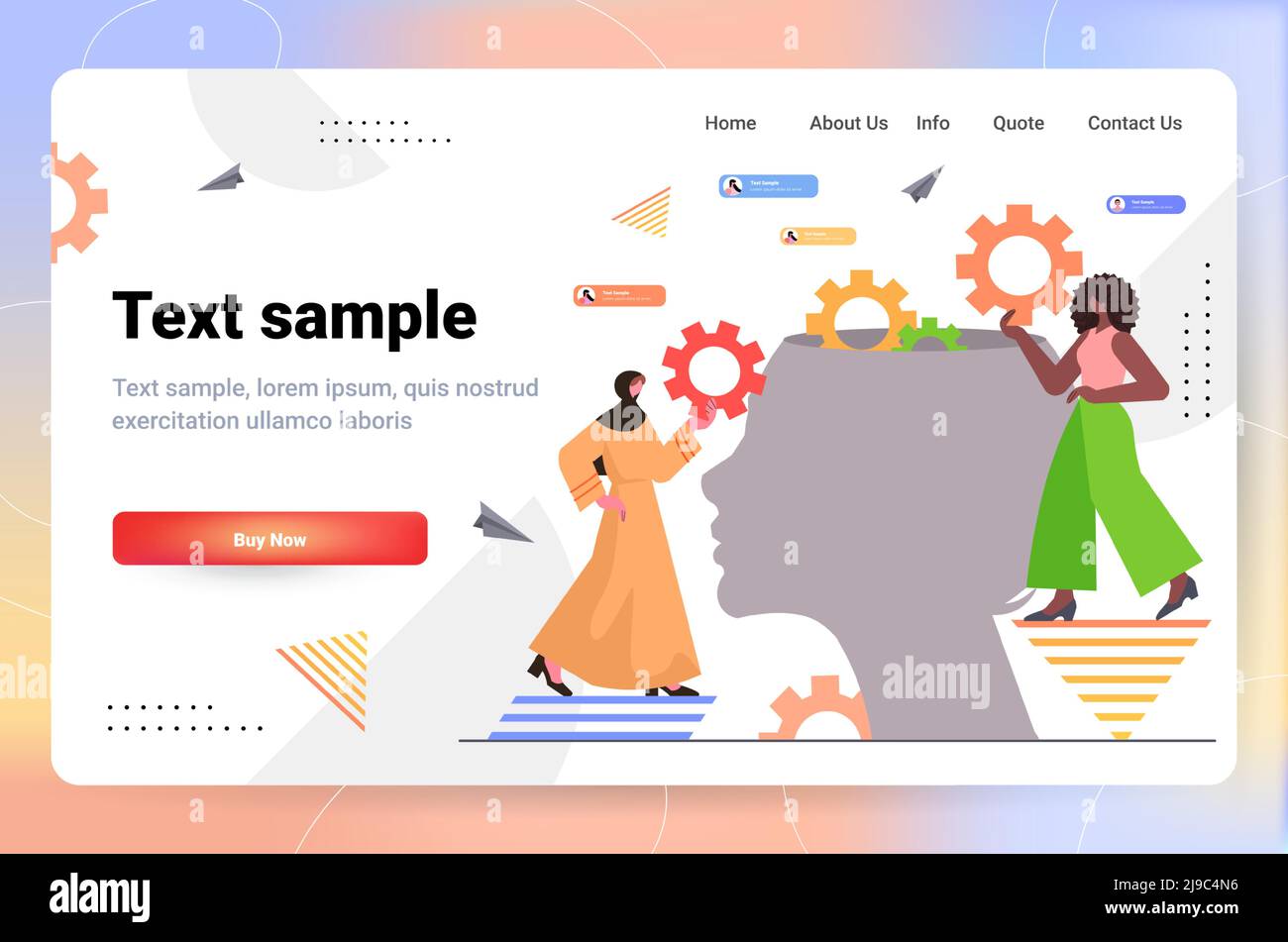 mix race businesspeople putting cogwheels in open human head mental ...