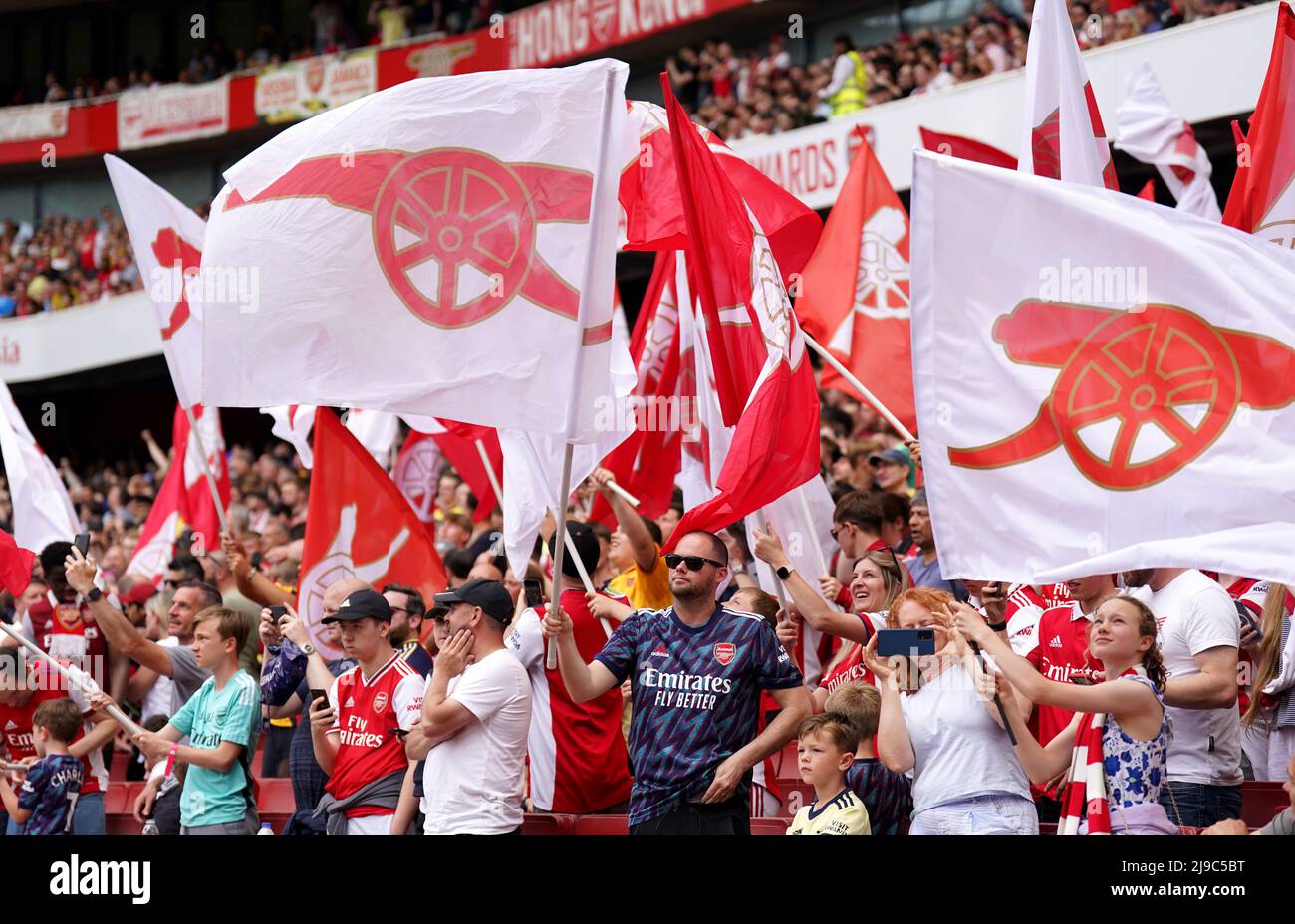 Arsenal fans show their support in the stands before the Premier League ...