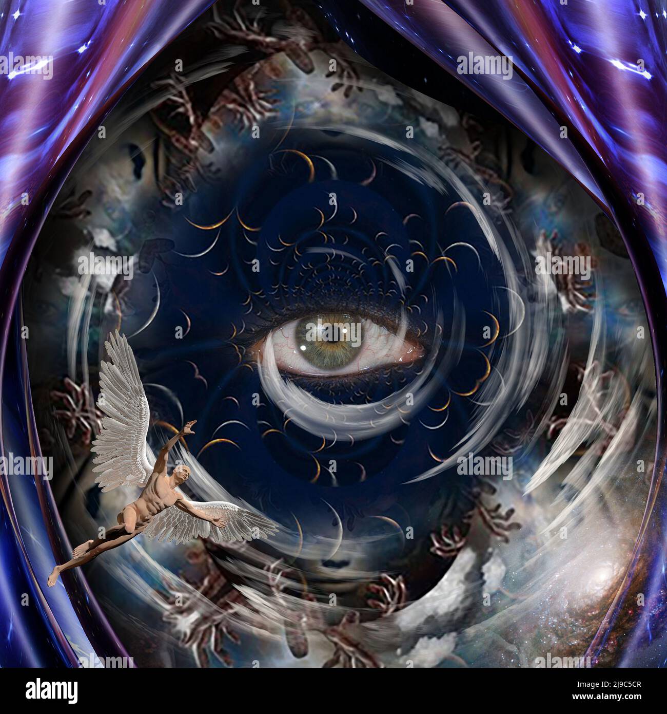 Angels and all seeing eye in endless dimensions. 3D rendering Stock ...