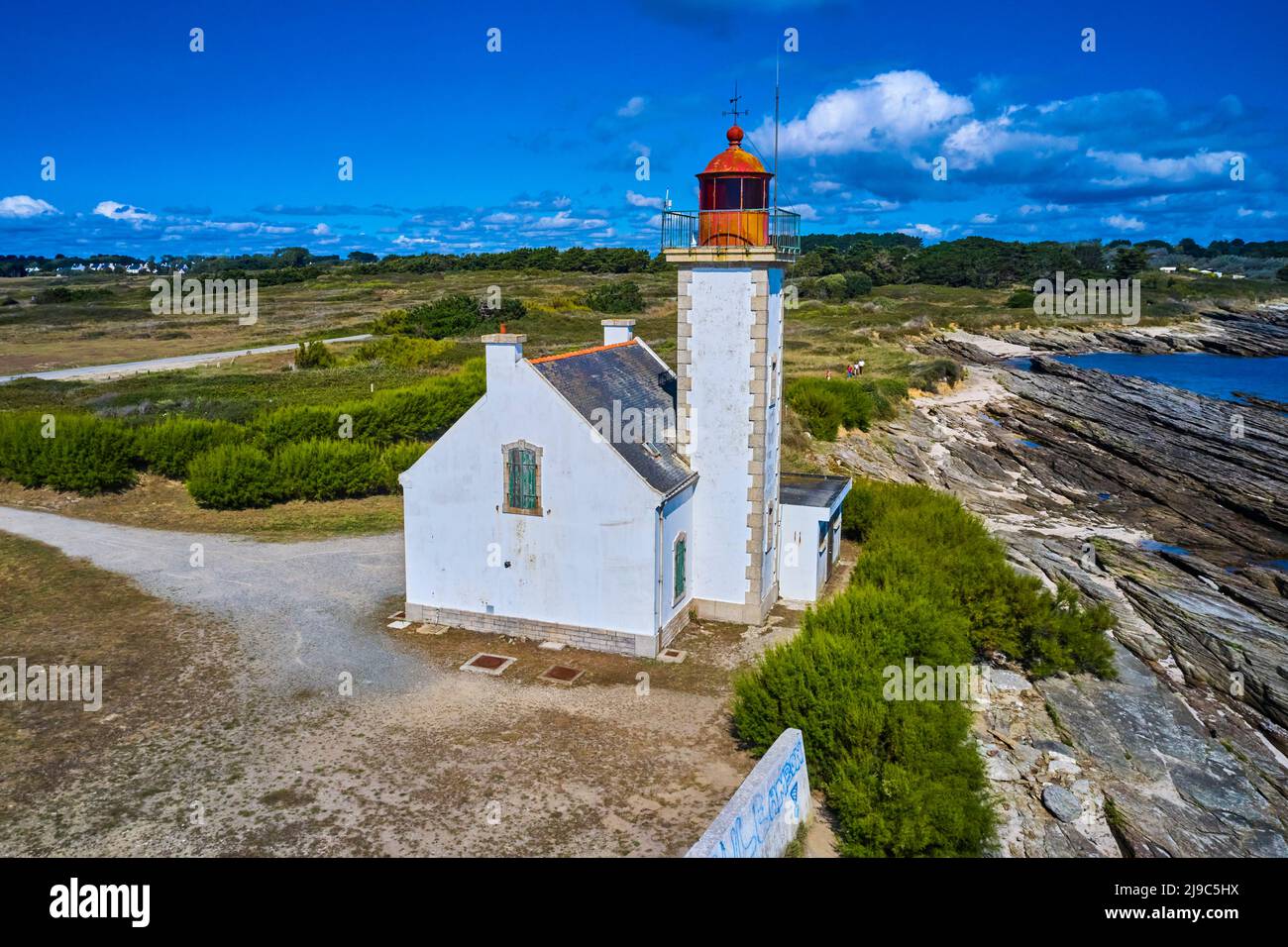 France, Morbihan, island of Groix, Pointe des Chats lighthouse Stock ...