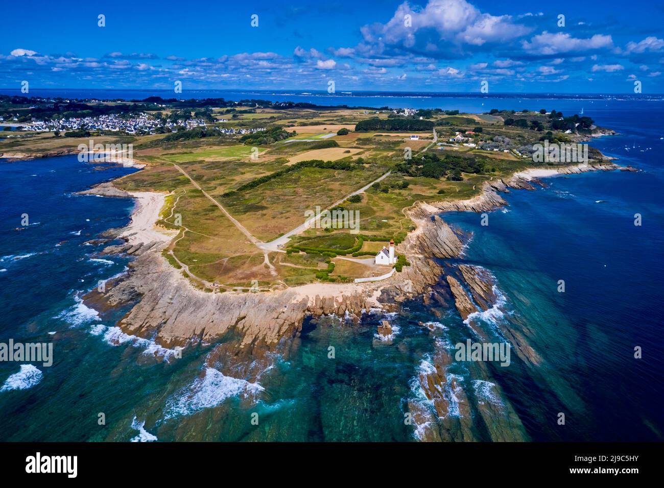 France, Morbihan, island of Groix, Pointe des Chats lighthouse Stock ...