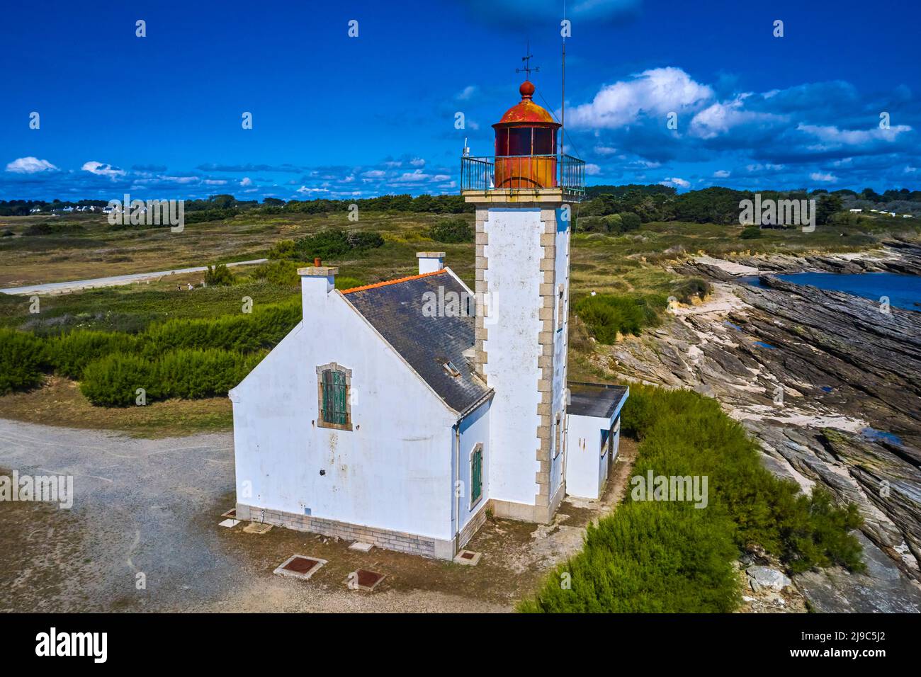 France, Morbihan, island of Groix, Pointe des Chats lighthouse Stock ...