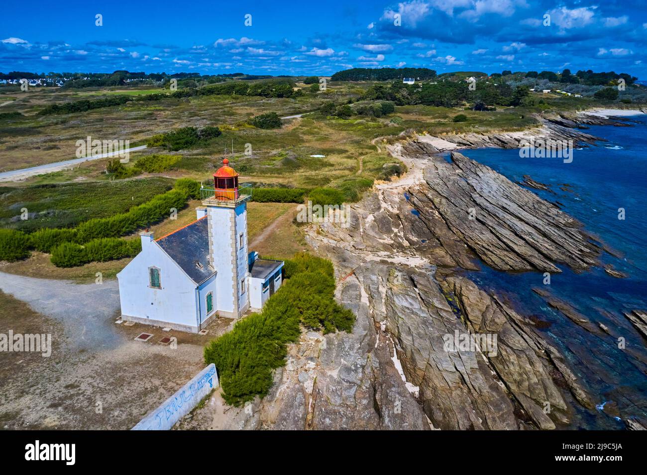 France, Morbihan, island of Groix, Pointe des Chats lighthouse Stock ...