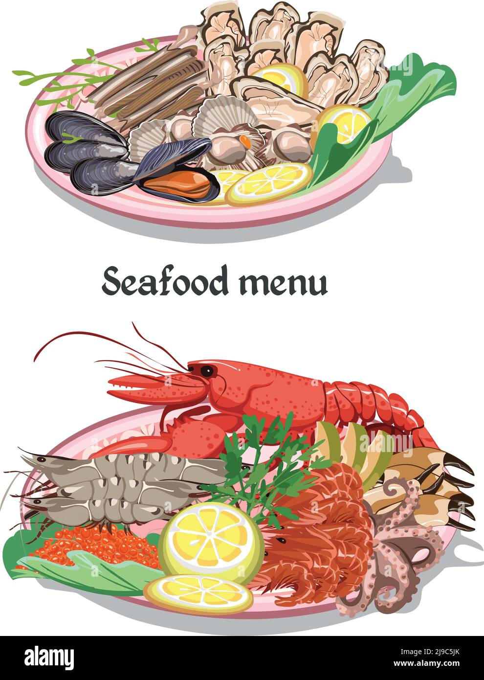 Sketch colorful seafood menu concept with shrimp octopus shellfish ...