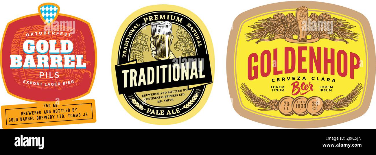 Colorful beer labels set for different alcoholic drink products design ...