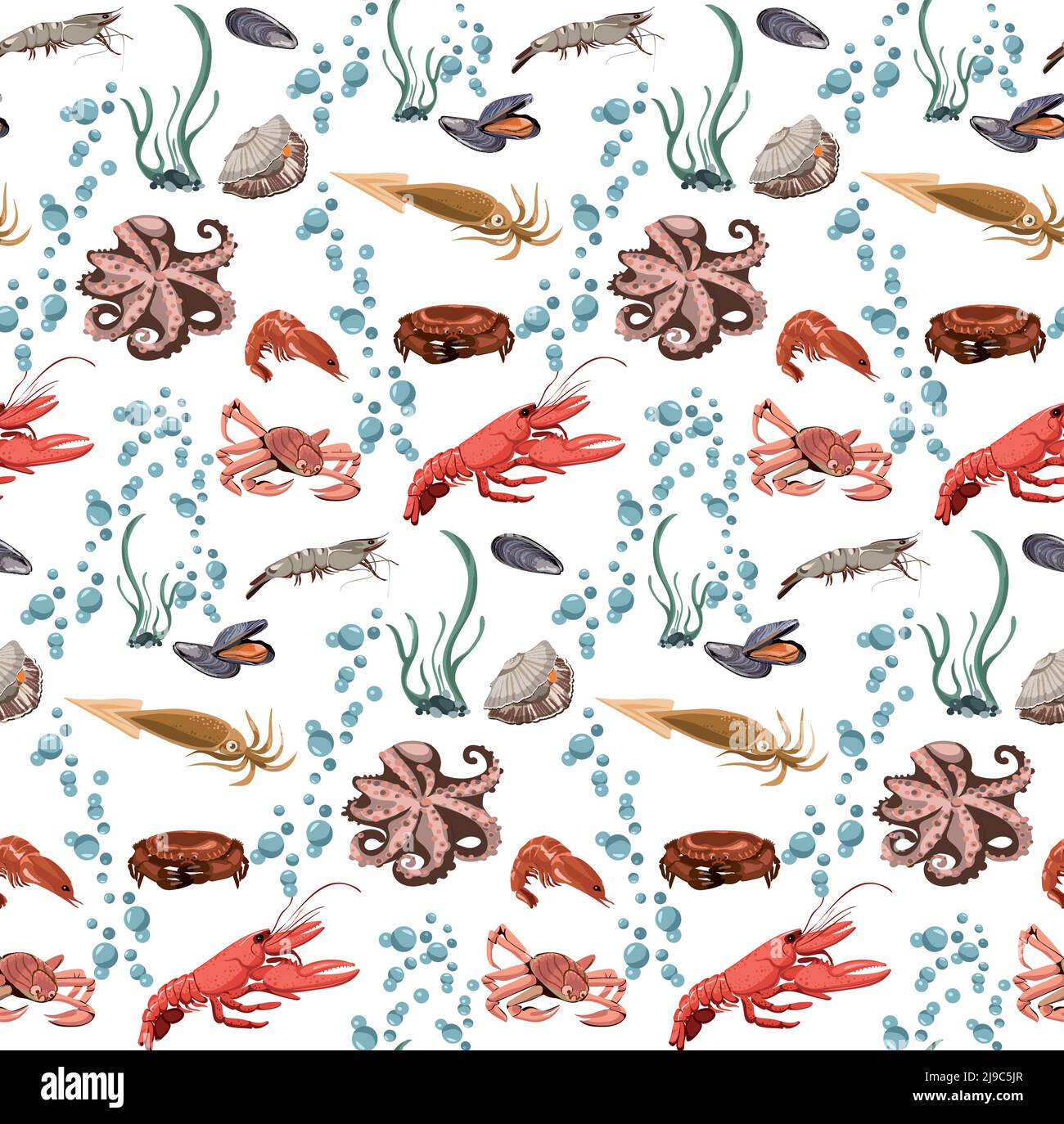 Sea and ocean animals seamless pattern with marine creatures green ...