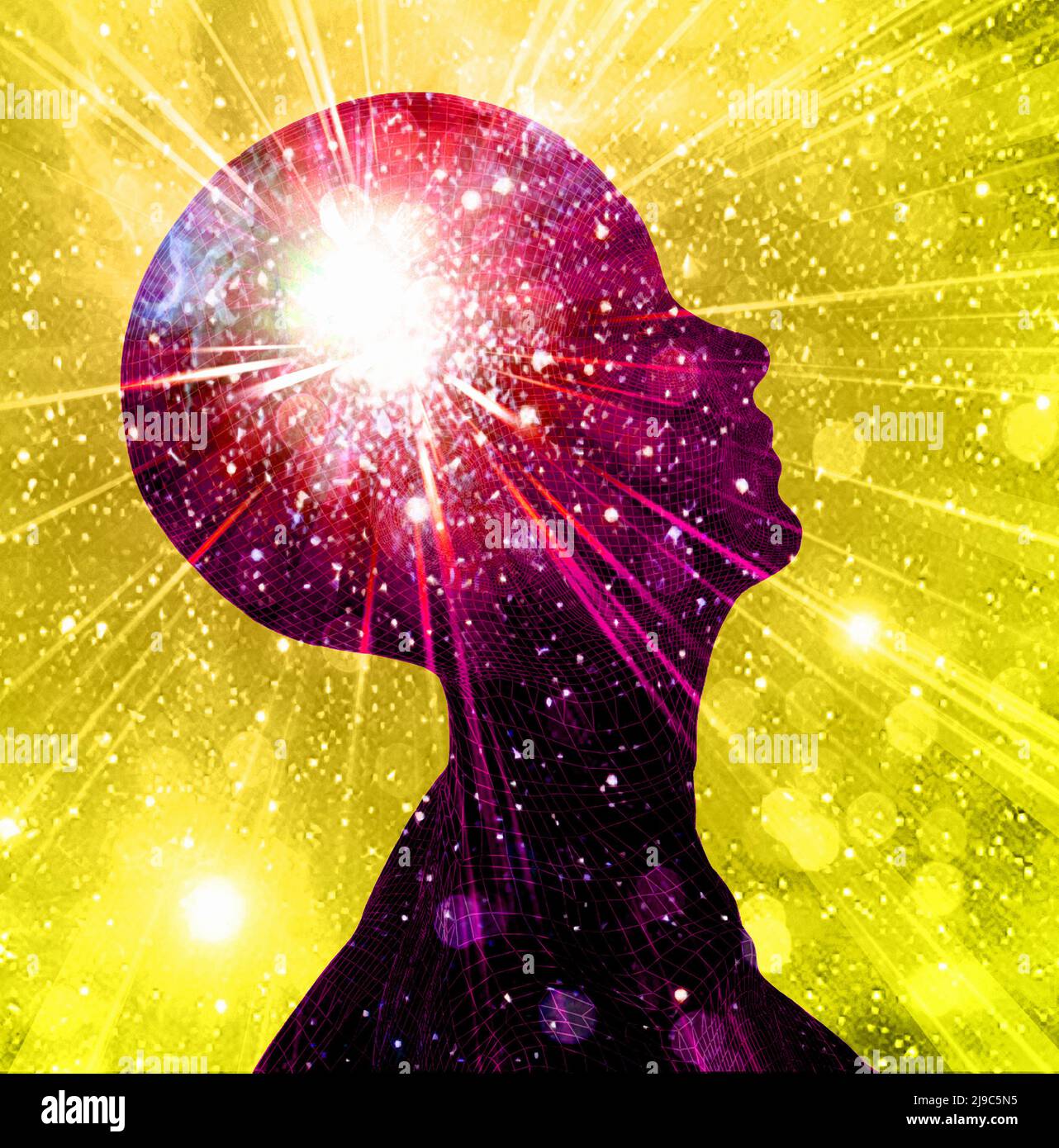 Inner light. Woman profile. 3D rendering Stock Photo - Alamy