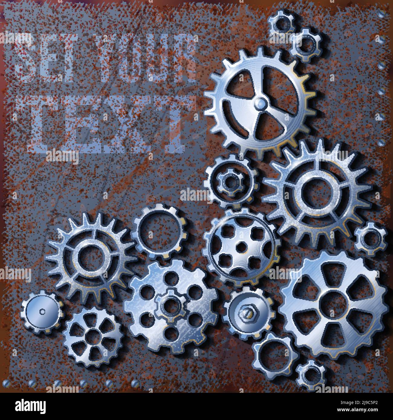 Customizable metal background with editable title text and metal gears ...