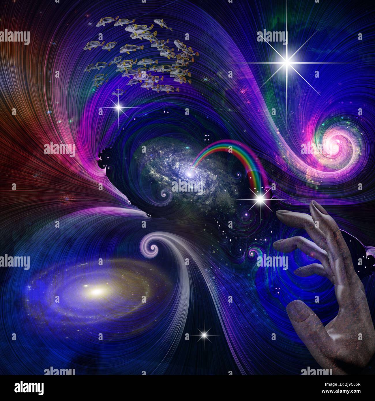 Manipulation of space and time. 3D rendering Stock Photo - Alamy