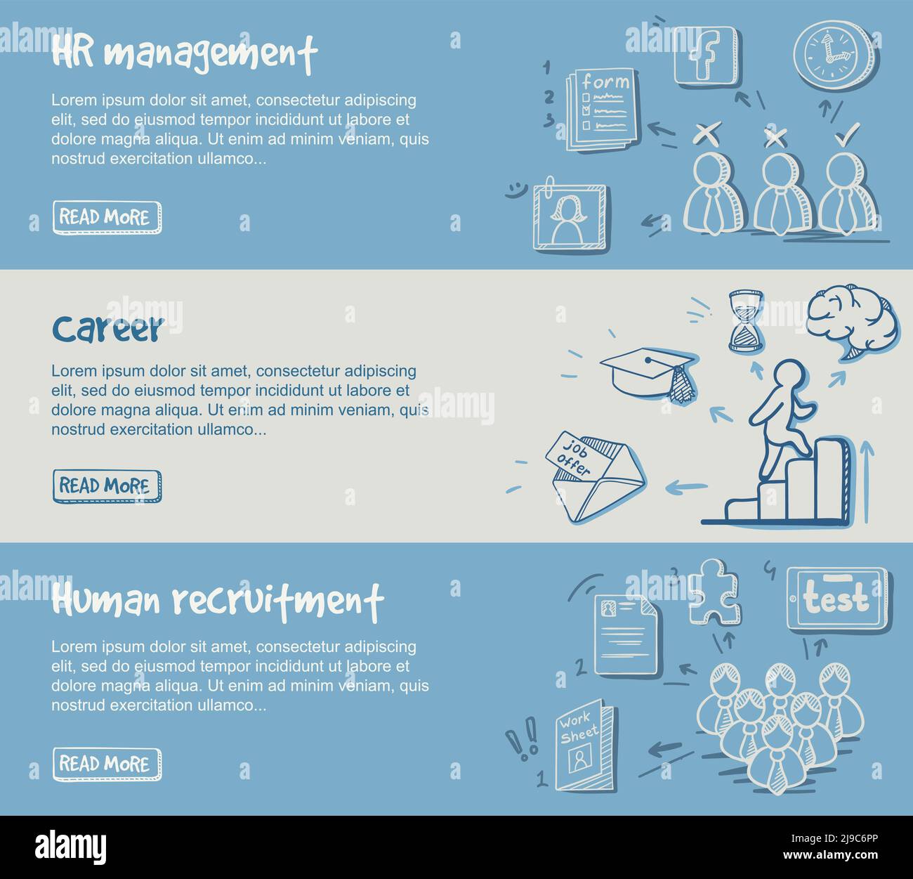 Hand drawn career development horizontal banners with human resources ...