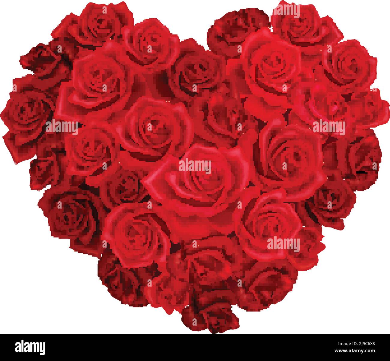 Heart shaped bunch of red roses realistic composition on white ...