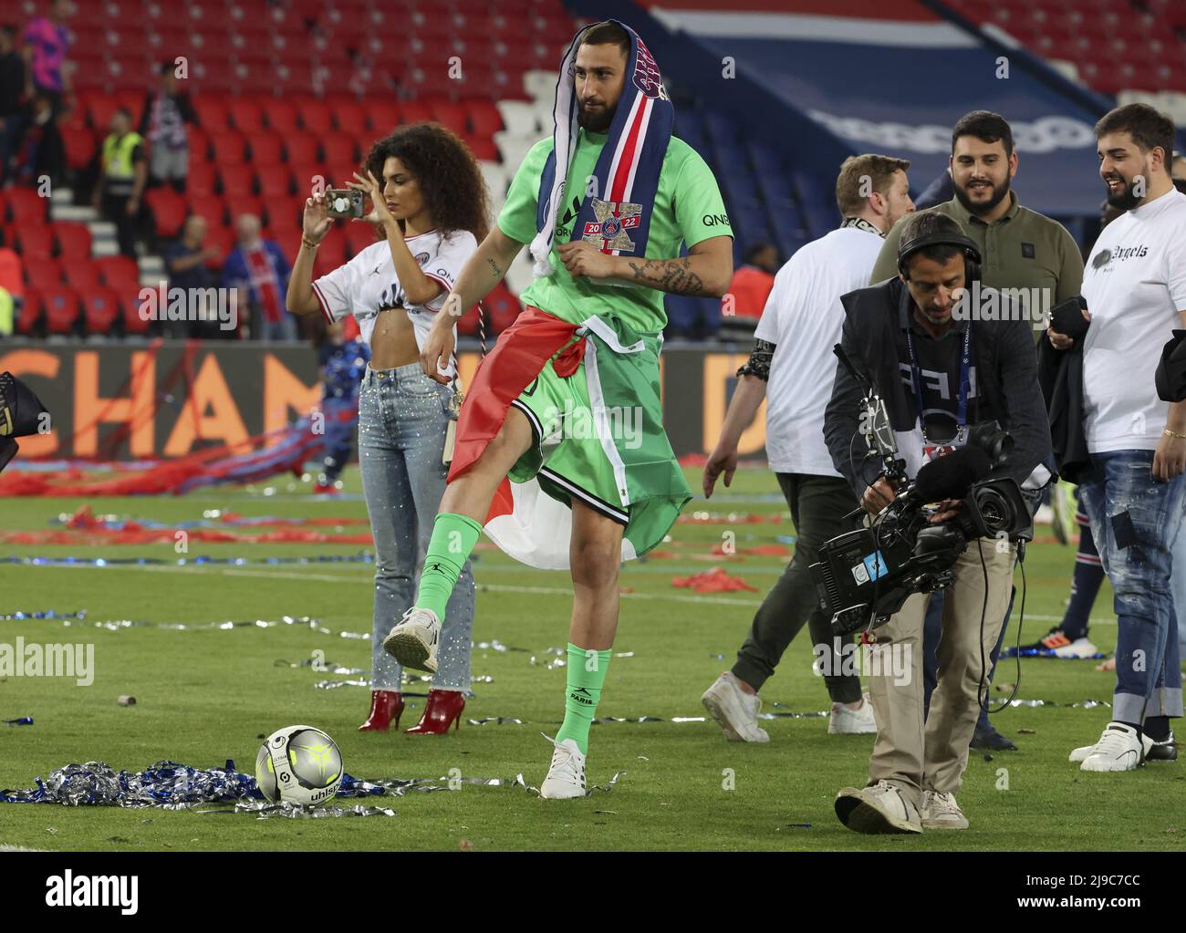 Goalkeeper of PSG Gianluigi Donnarumma celebrates following the Ligue 1 ...