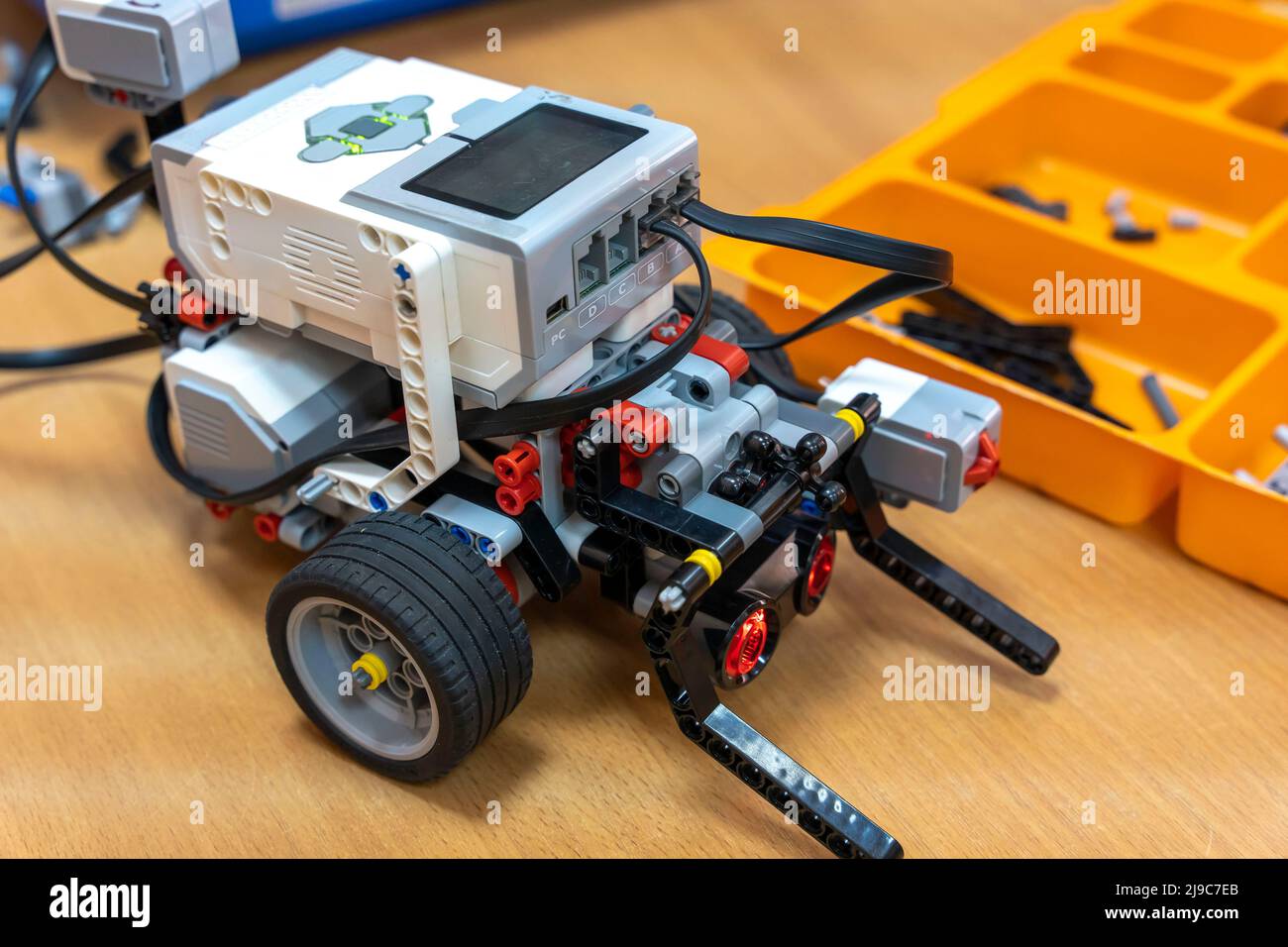 programmable children's robot assembled from designer parts Stock Photo ...