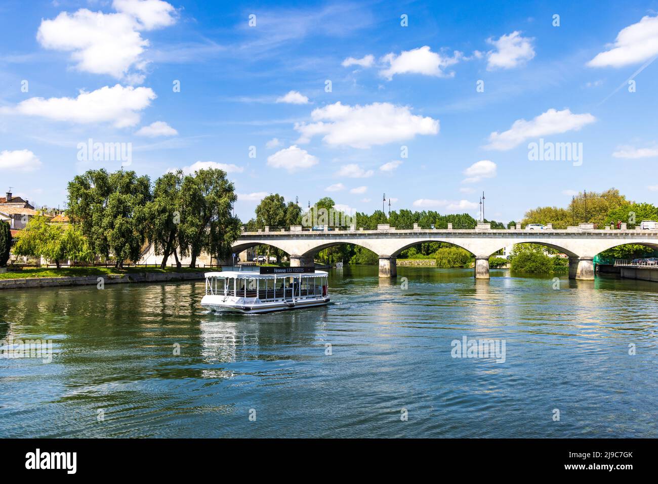 Cognac, France - April 25, 2022: Charente river with Hennesy river ...