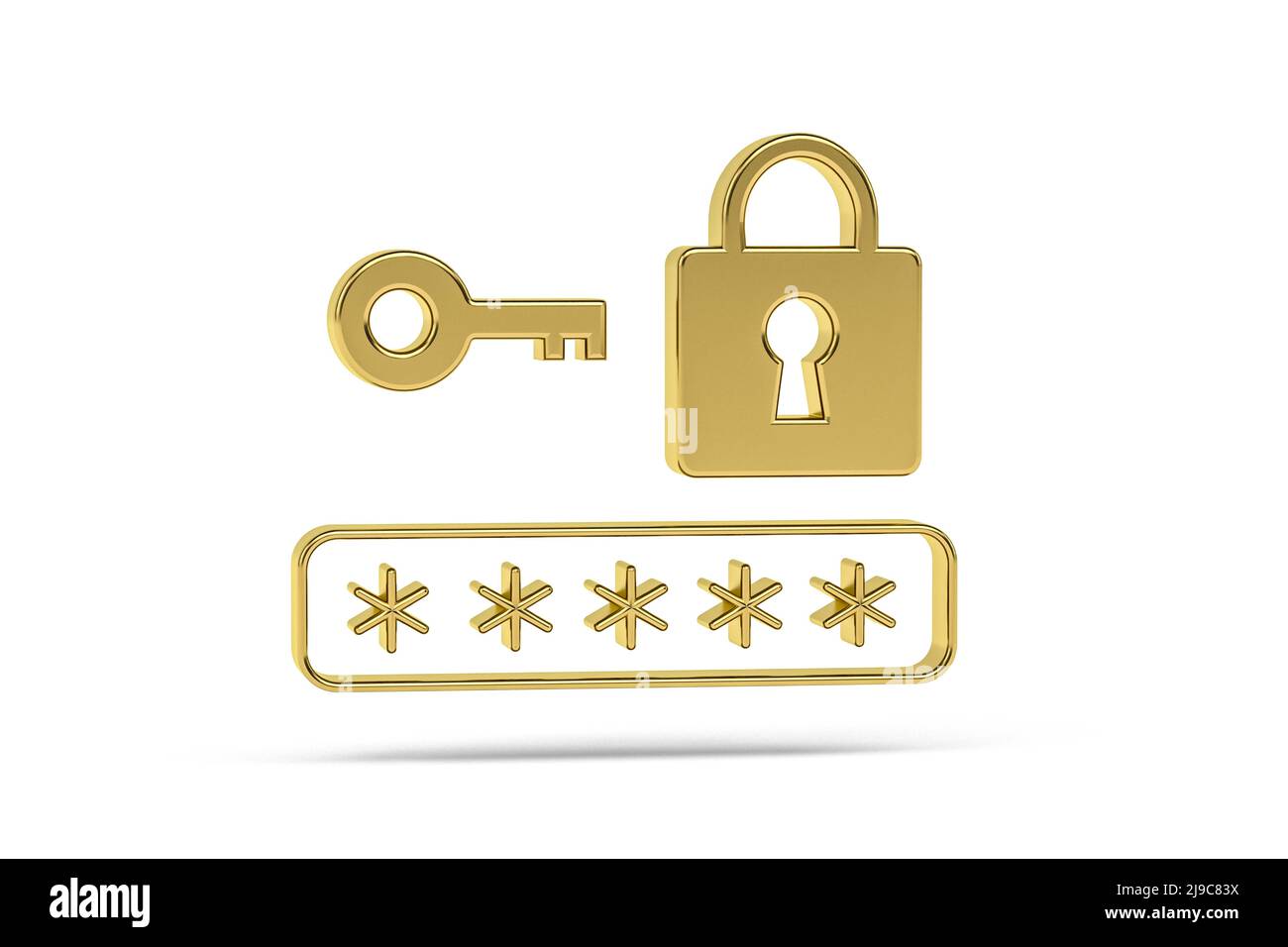 Golden 3d encryption icon isolated on white background - 3d render ...
