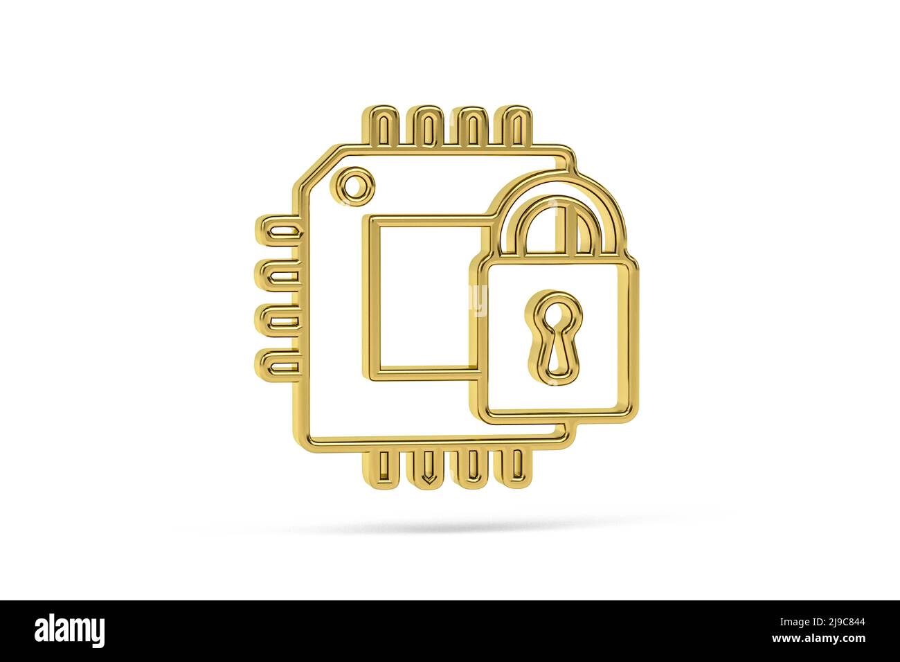 Golden 3d encryption icon isolated on white background - 3d render ...