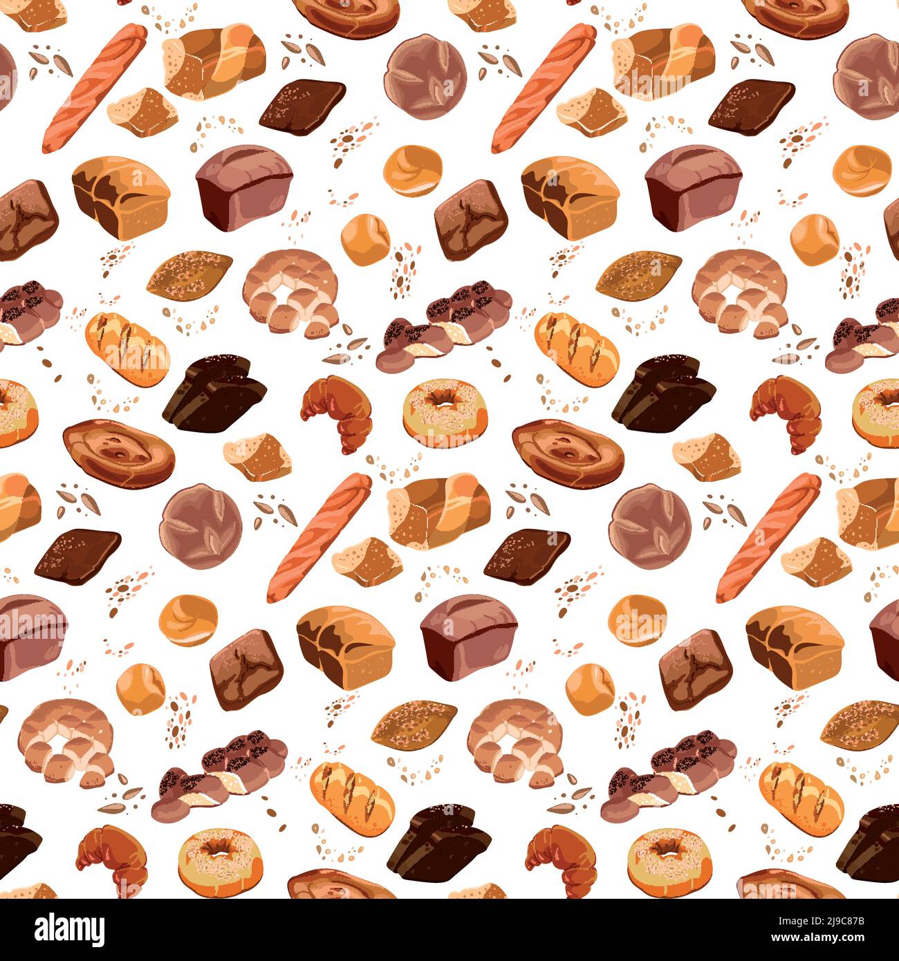 Colorful bakery products seamless pattern with whole and sliced bread ...