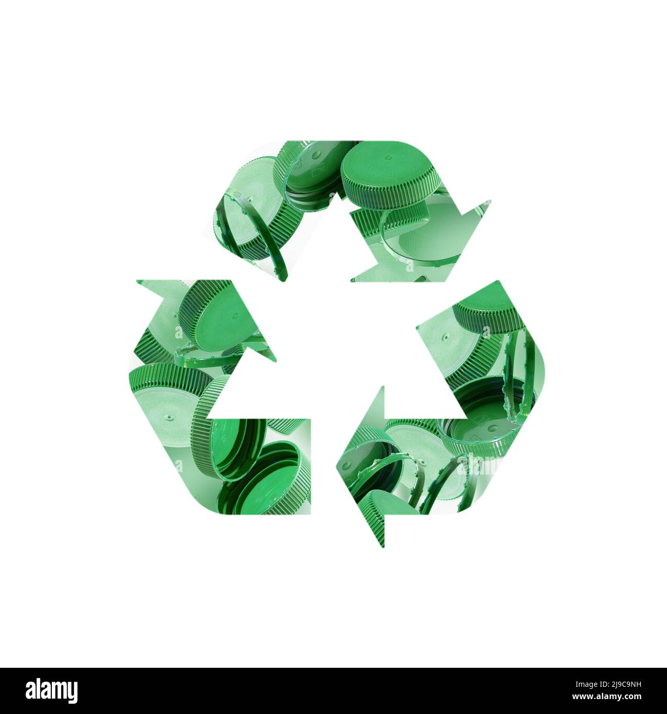 recycling symbol from Green bottle caps for on a white background. The ...