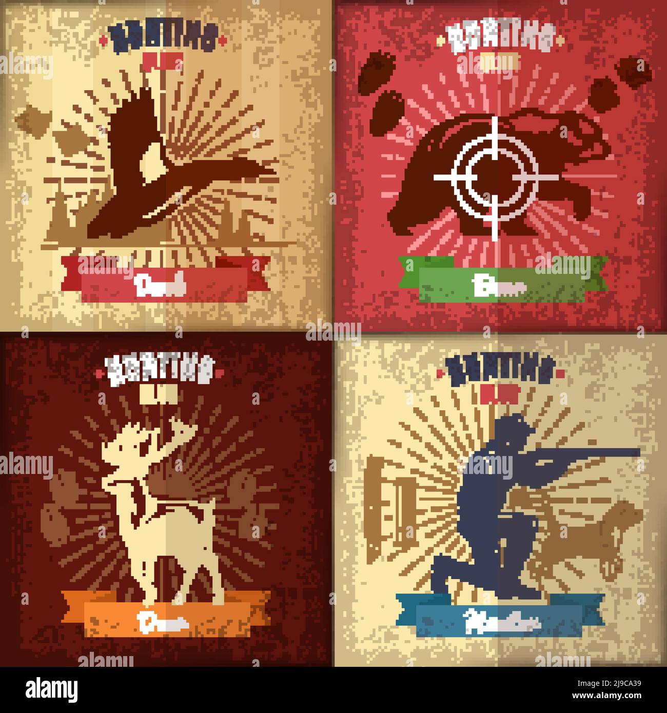 Hunting club emblems set with different wild animals hound and hunter ...