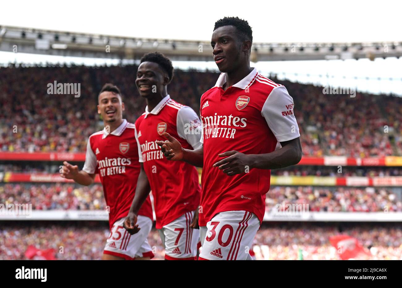 Arsenal's Eddie Nketiah celebrates scoring their side's second goal of ...