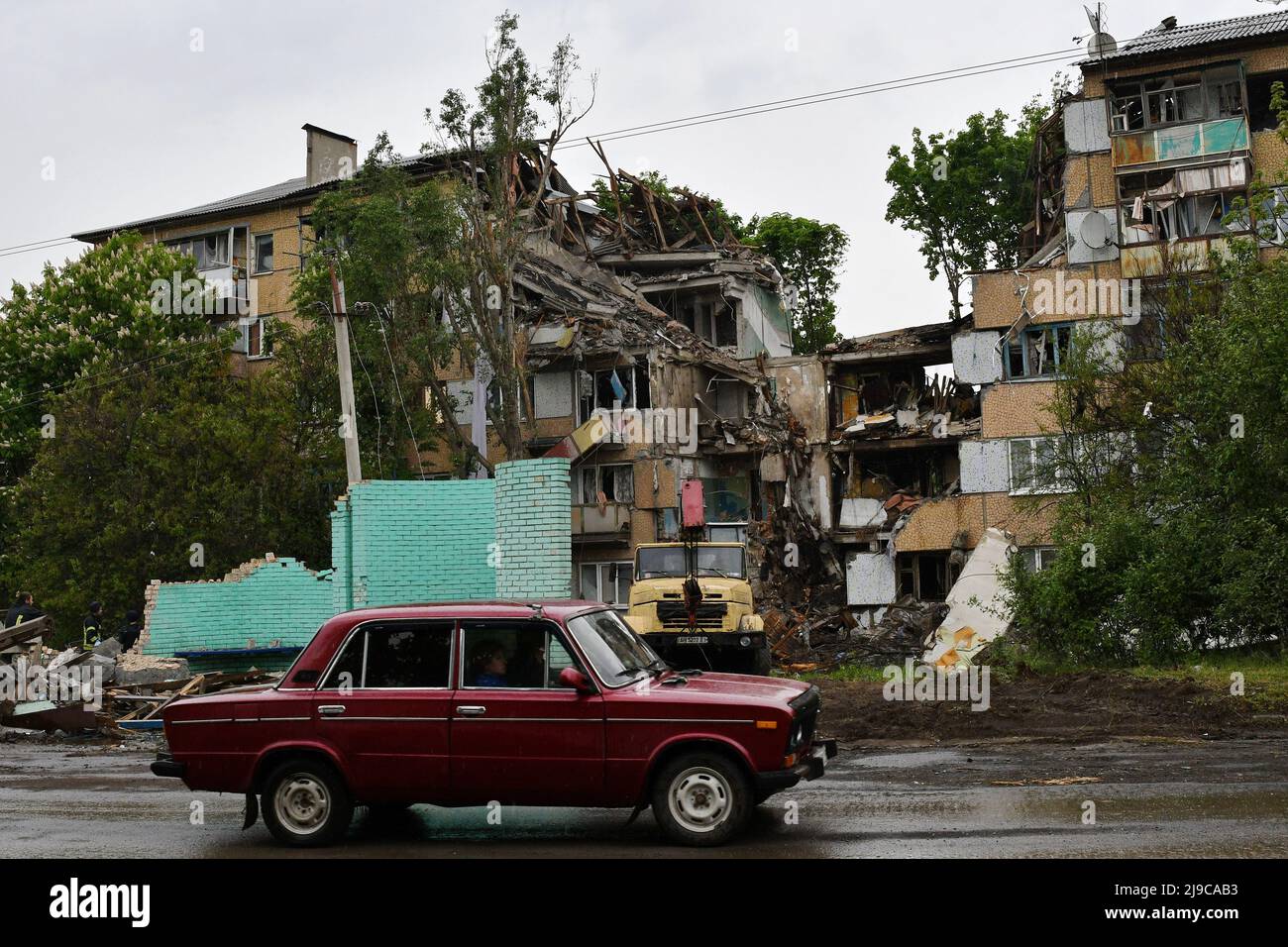 View of a destroyed apartment building in Bakhmut. Russia invaded ...
