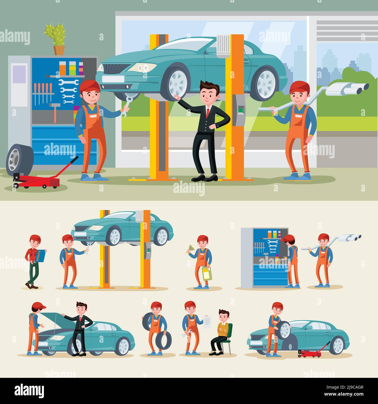 Auto mechanics composition with different car repair services and ...