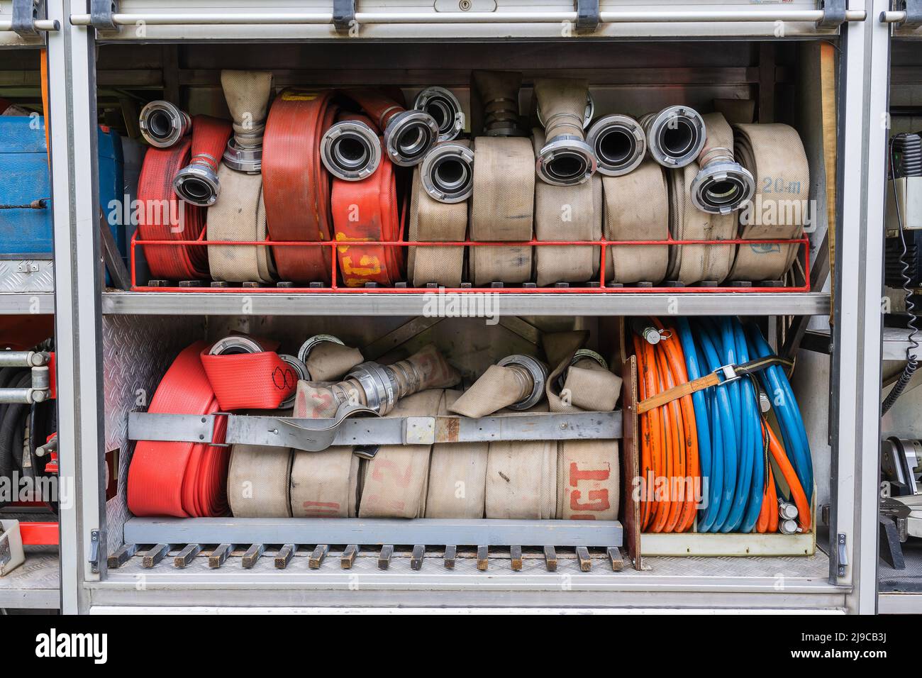 Details of rescue and firefighting truck equipment Stock Photo - Alamy