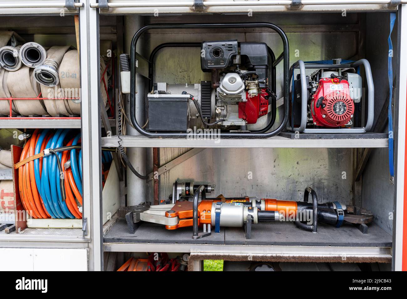 Details of rescue and firefighting truck equipment Stock Photo - Alamy