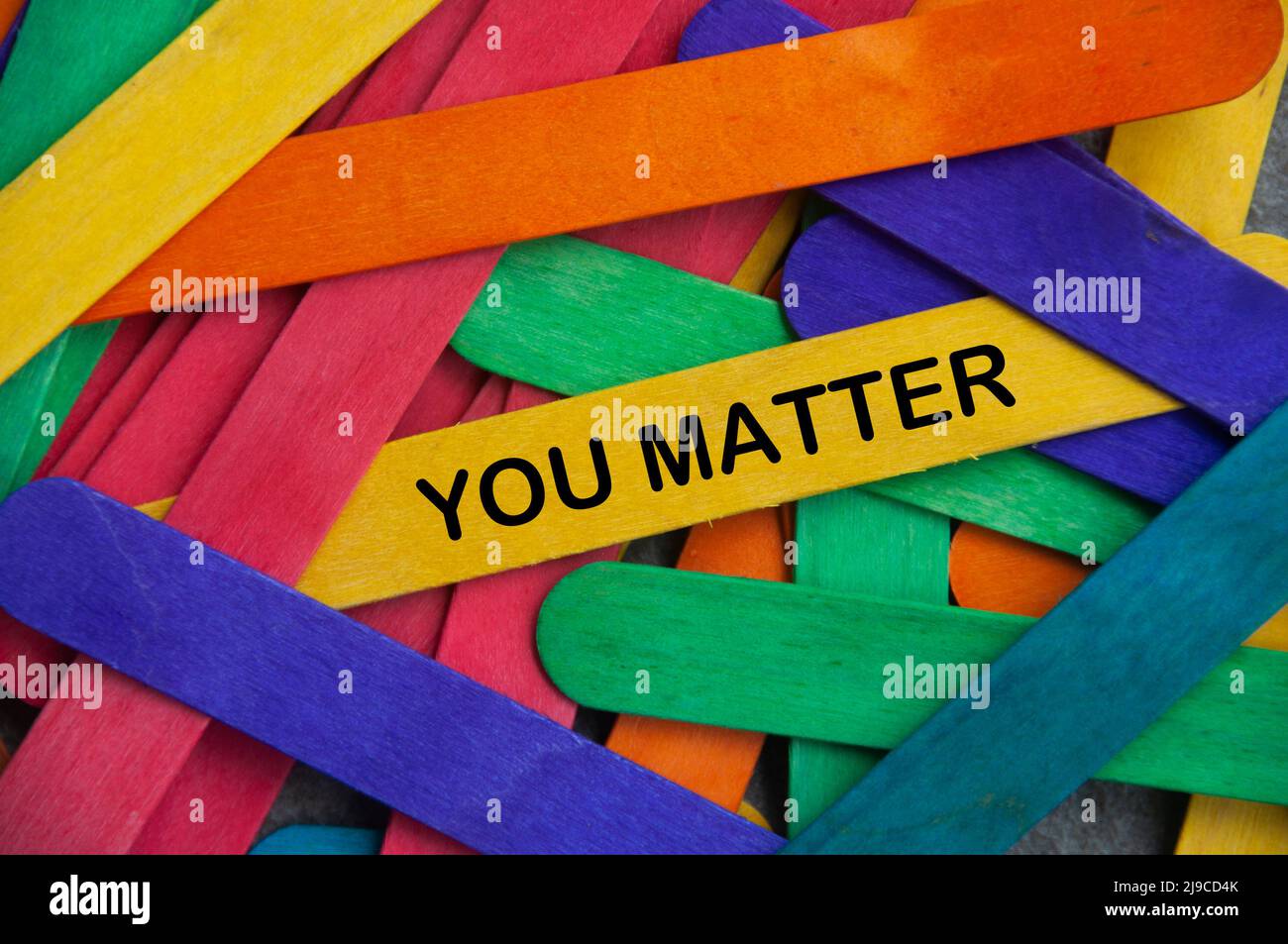 You matter text on yellow wooden stick - Inspirational concept Stock ...