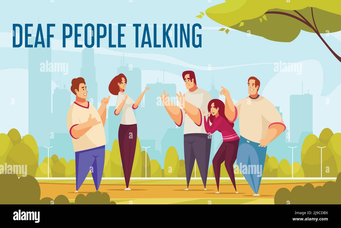 Deaf people talking background with sign language symbols flat vector ...