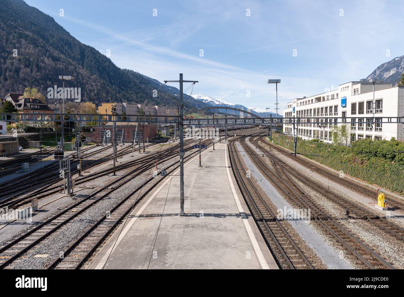 Chur, Switzerland, April 11, 2022 Rail road at the main train station ...