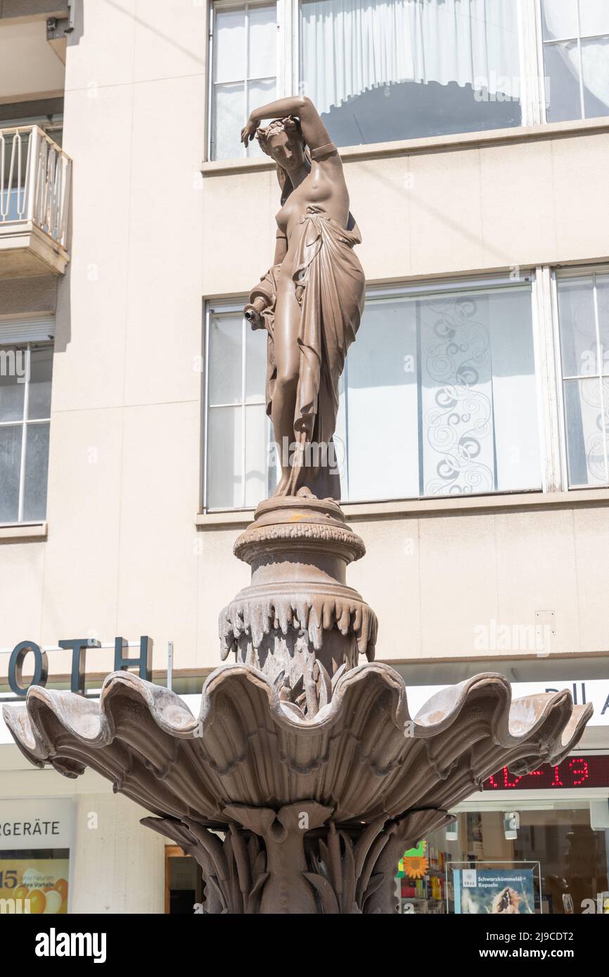 Chur, Switzerland, April 11, 2022 Historic old water fountain in the ...