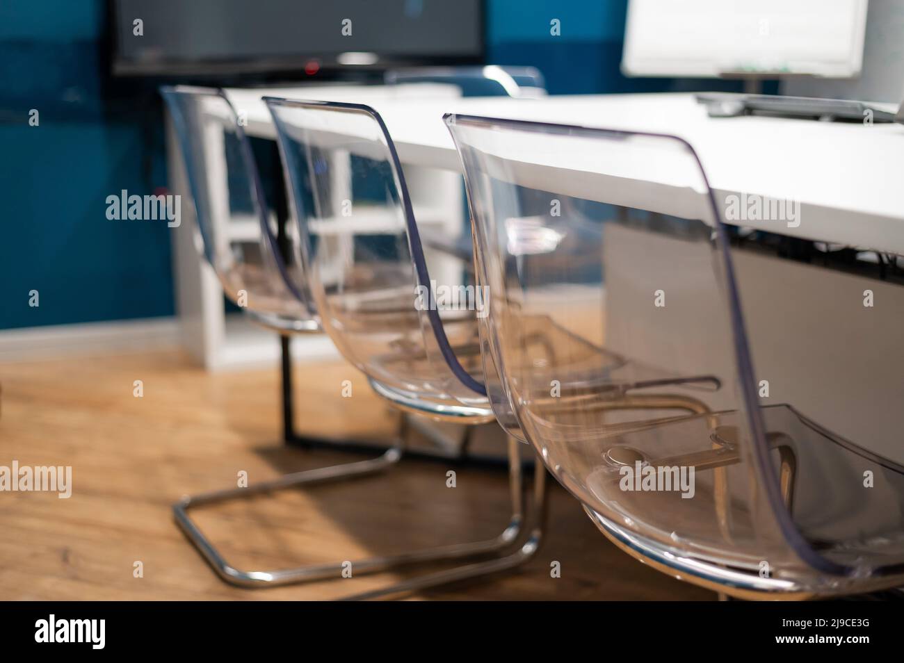 Transparent chairs in an empty conference room in the office Stock ...