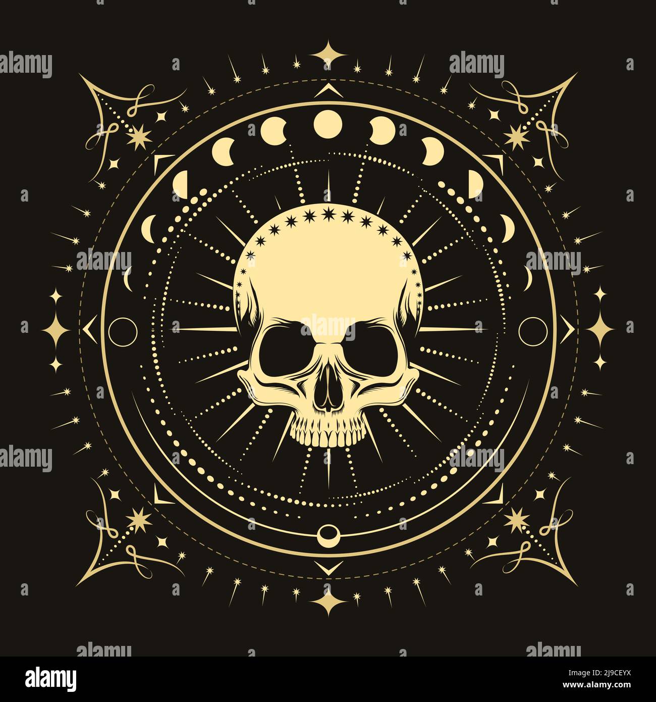 Mystic Esoteric emblem Human Skull with Phases of Moon isoleted on ...