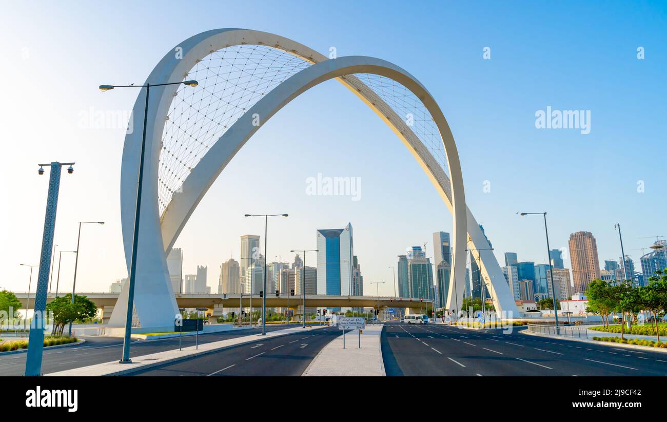 Doha, Qatar- May 15,2022 : 5th June Arch bridge in Doha to lusail ...