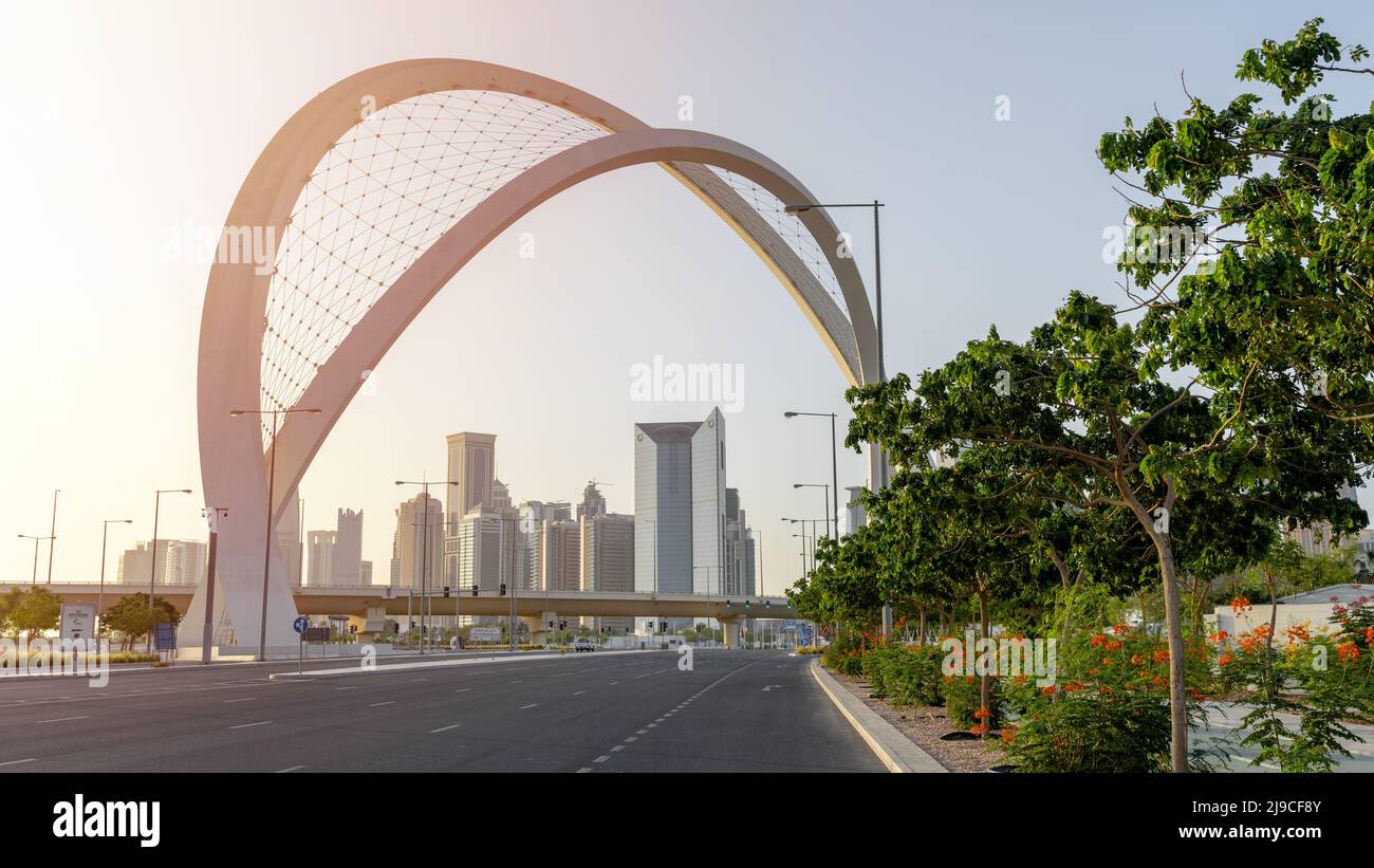 Doha, Qatar- May 15,2022 : 5th June Arch bridge in Doha to lusail ...