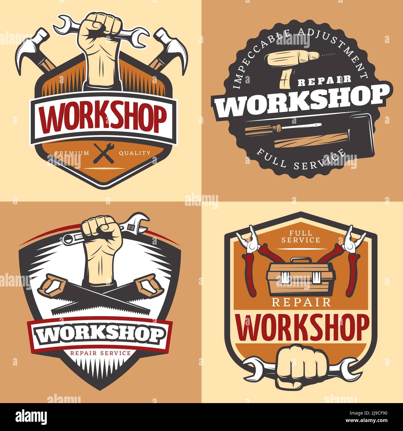 Vintage repair workshop emblem set with impeccable adjustment full ...
