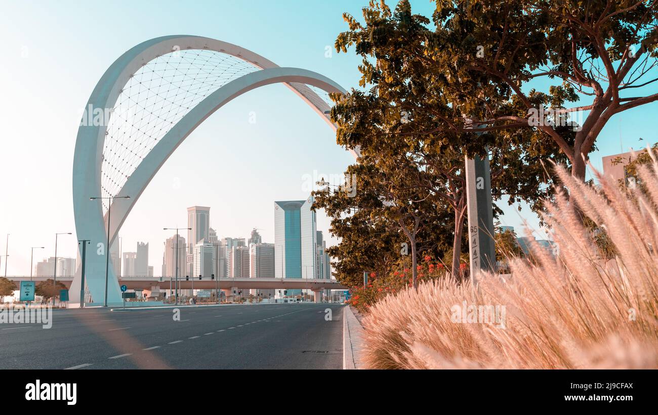 Doha, Qatar- May 15,2022 : 5th June Arch bridge in Doha to lusail ...