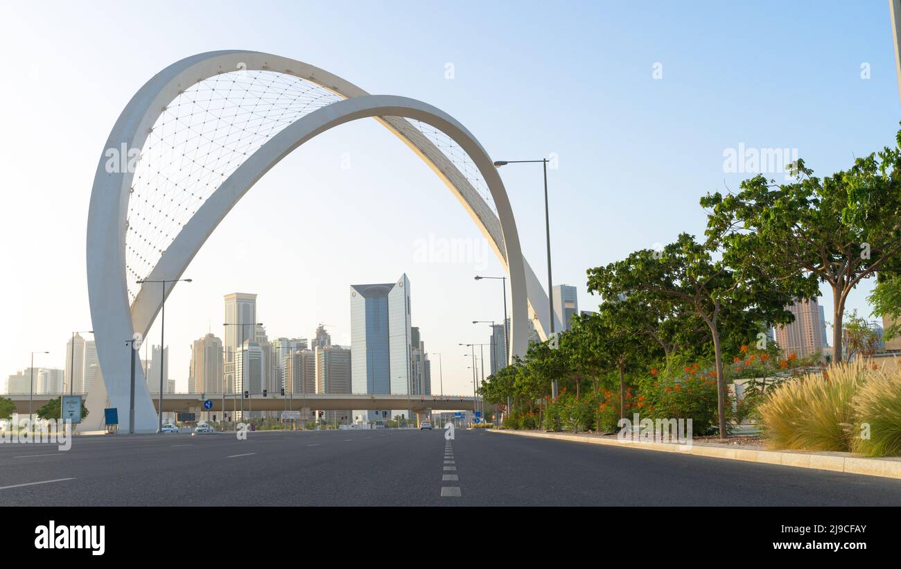 Doha, Qatar- May 15,2022 : 5th June Arch bridge in Doha to lusail ...