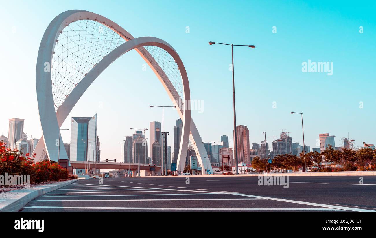 Doha, Qatar- May 15,2022 : 5th June Arch bridge in Doha to lusail ...