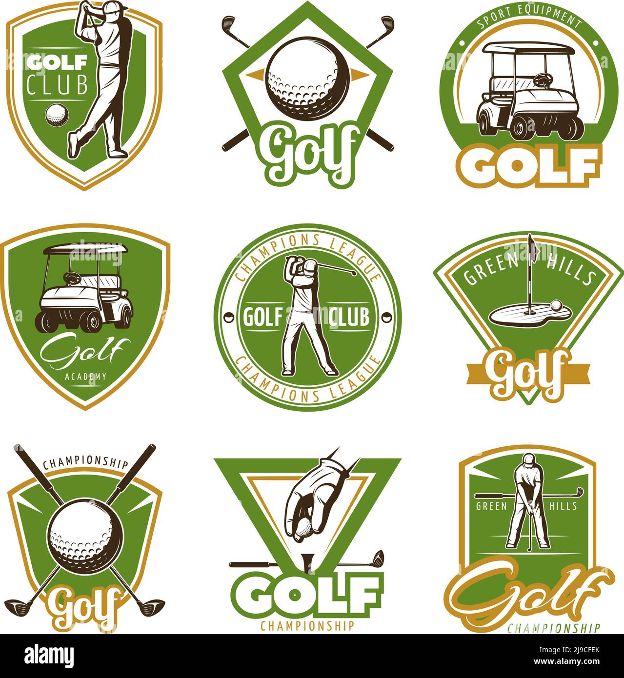 Colorful vintage golf labels for club academy league or championship ...