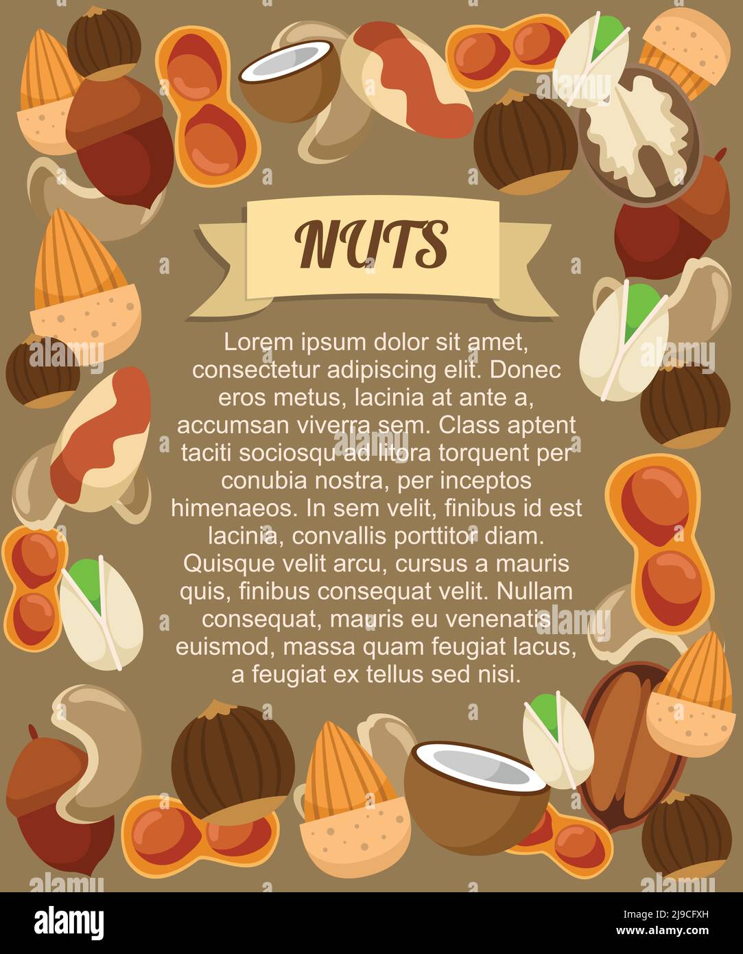 Natural food poster with brazil peanut almond walnut pistachio chestnut ...