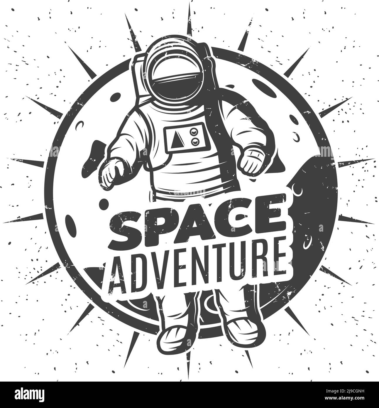 Monochrome vintage space research label template with inscription and ...