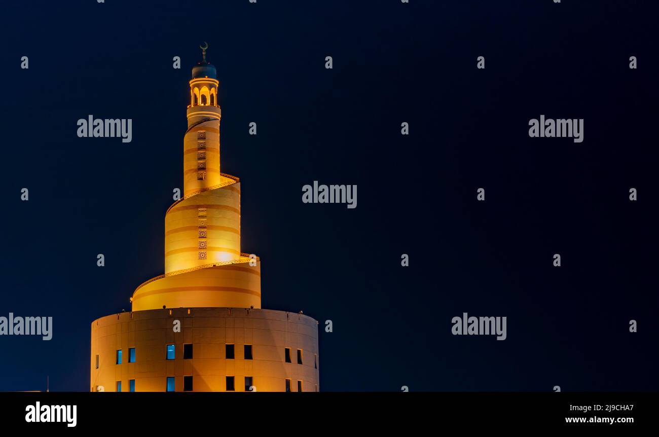 Doha, Qatar- May 05,2022:View of fanar building during the night from ...