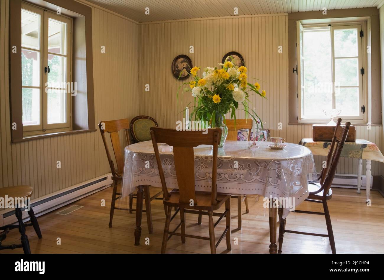 Antique table and chairs in dining room inside old circa 1850 Canadiana ...