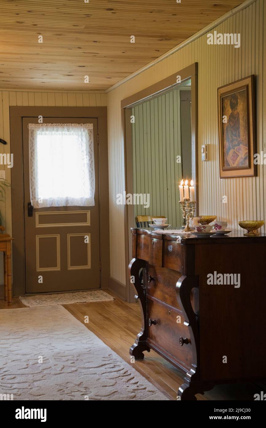 Antique dresser and furnishings in living room inside old circa 1850 ...