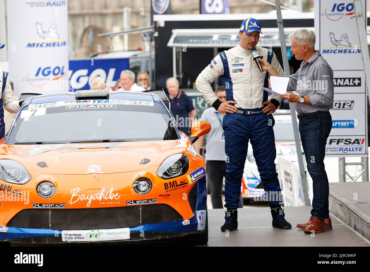 SAUNIER Julien, VAUCLARE Fred, Alpine A110, portrait during the Rallye Antibes Côte d’Azur 2022 ...