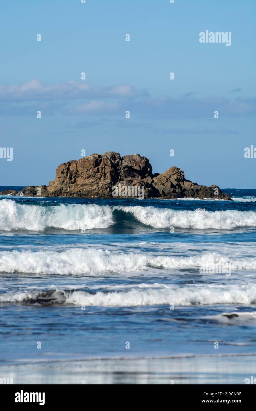 Panoramic view on lava rocks of laya de Almaciga and blue Atlantic ...