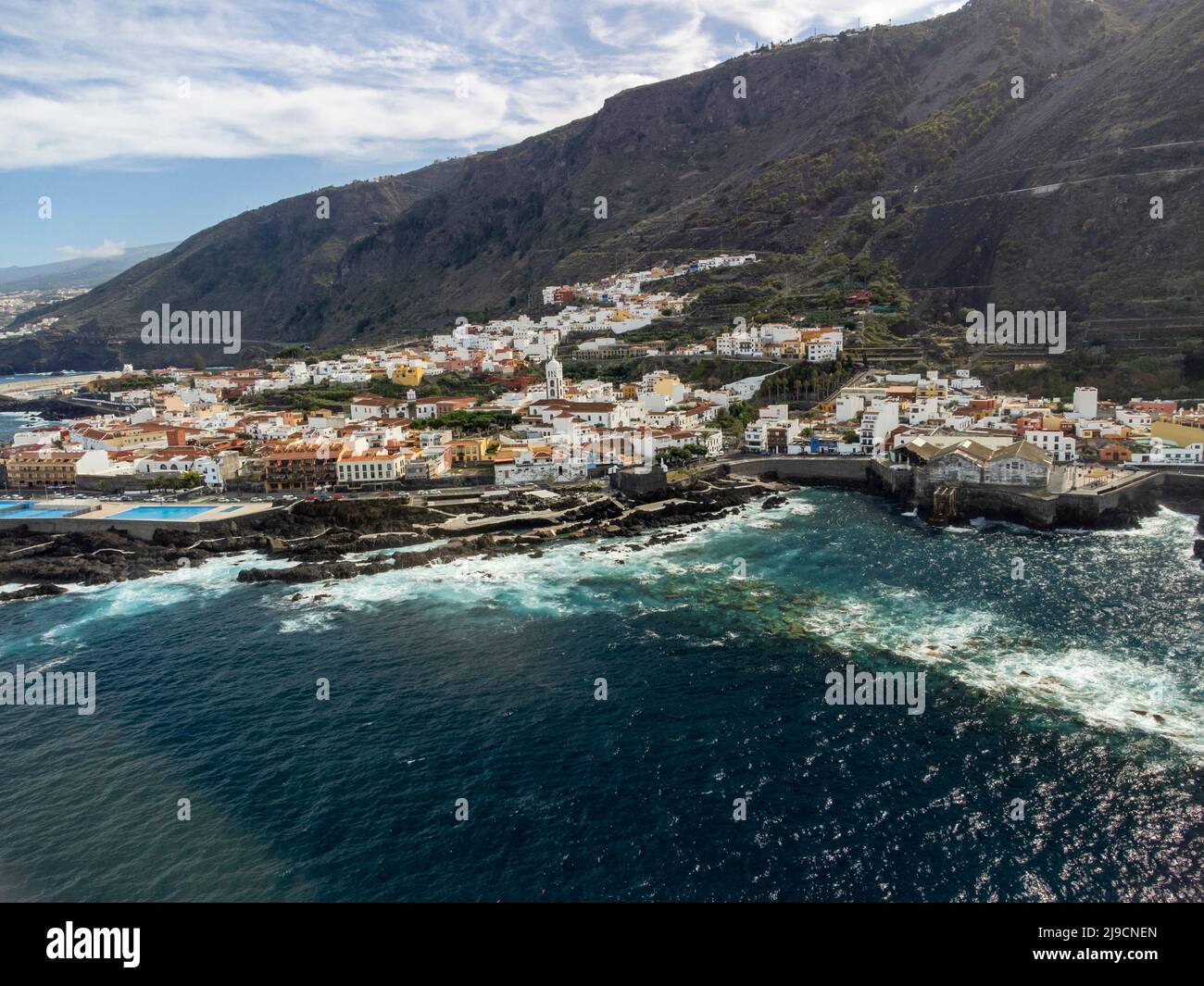 Aerial view on colonial old town Garachico on Tenerife, Canary islands ...