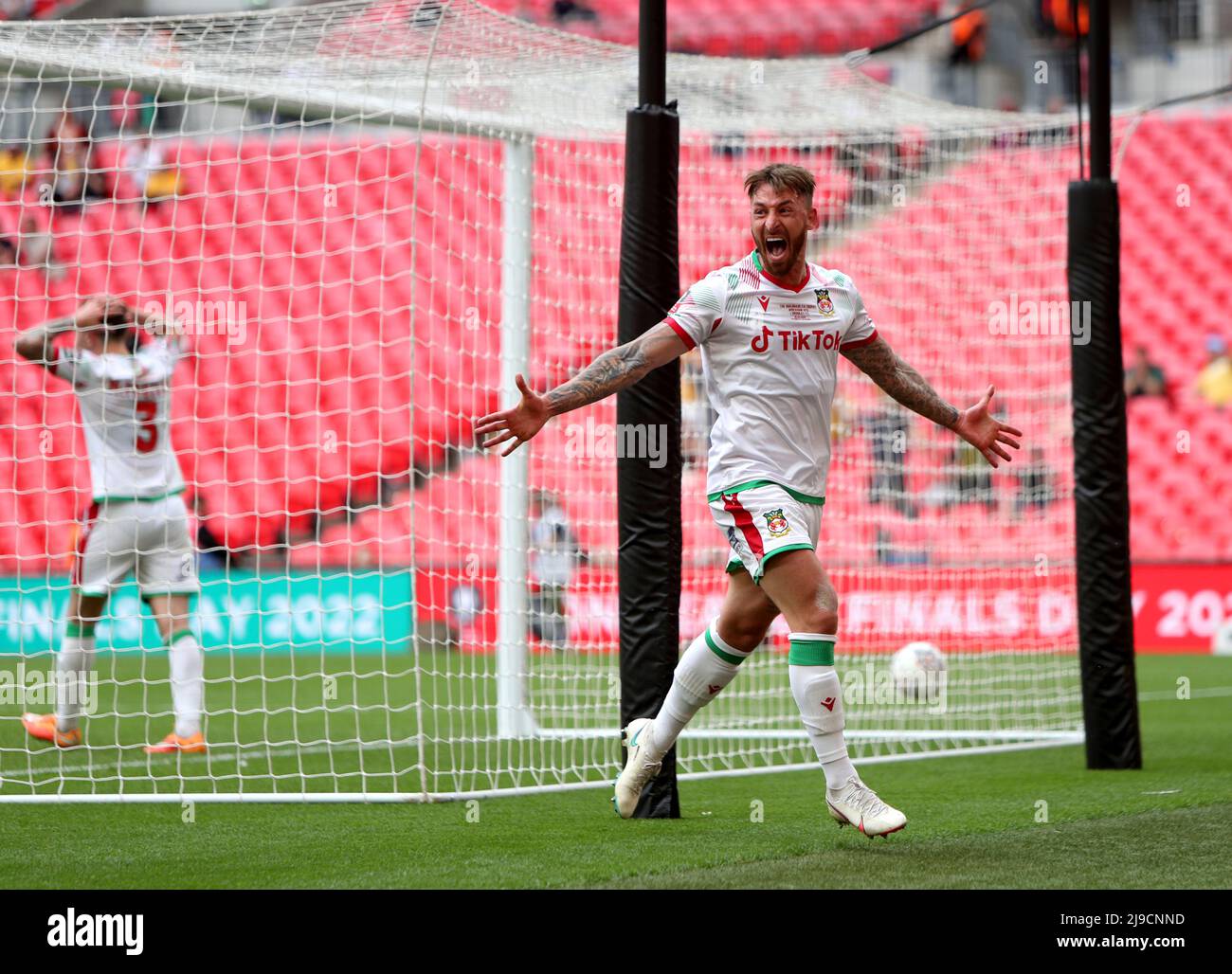 Wrexham's Jake Hyde celebrates scoring shortly before his goal is ruled ...